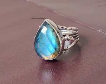 Rainbow Labradorite Square Ring Gemstone Natural sterling Silver 925 ...