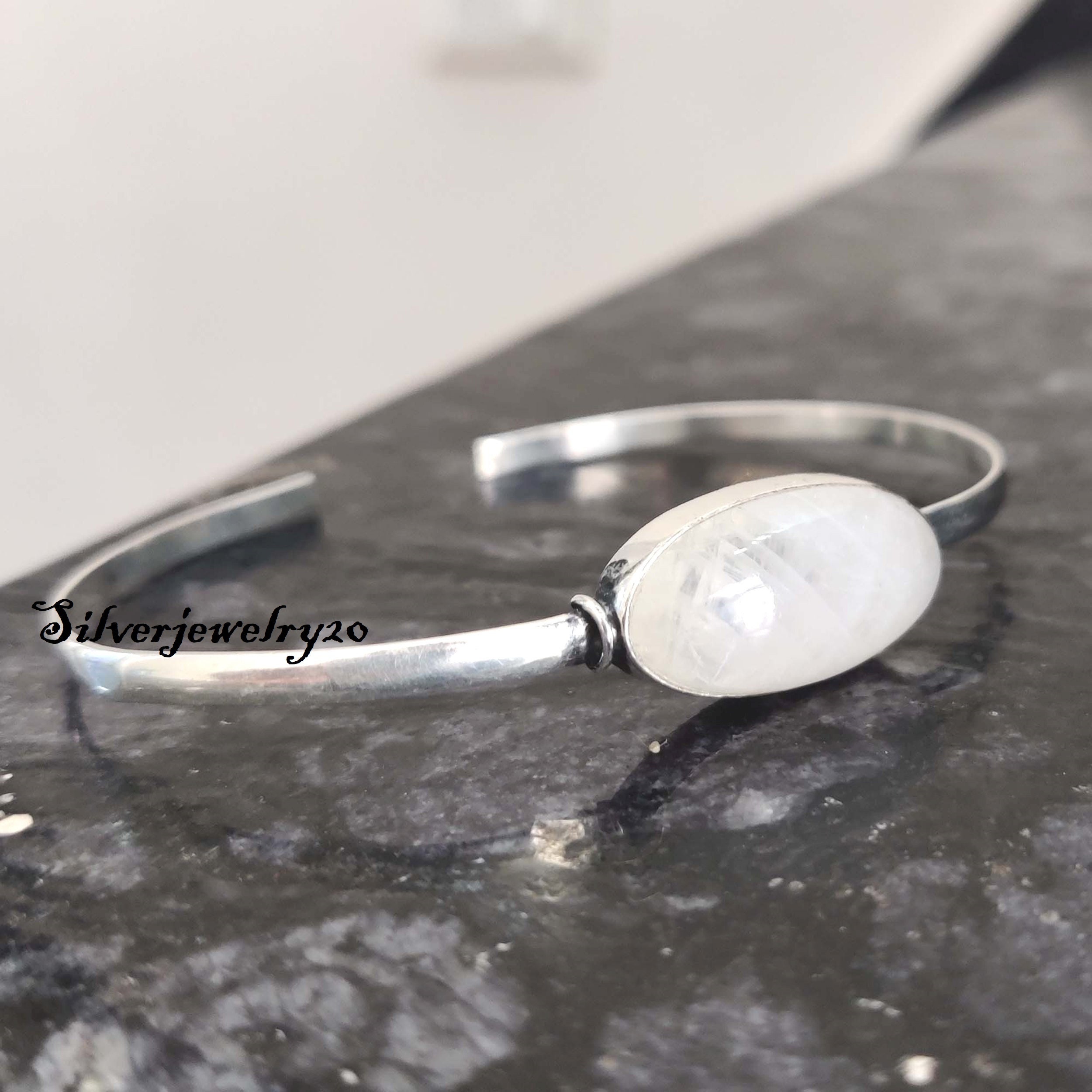 Moonstone Bangle 925 Sterling Silver Bangle Gemstone Bangle - Etsy UK