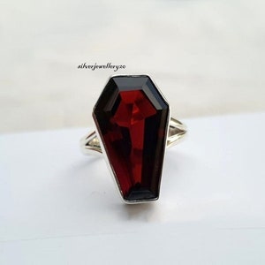 Garnet Coffin Ring, Natural Garnet Ring, Coffin Solid 925 Sterling ...
