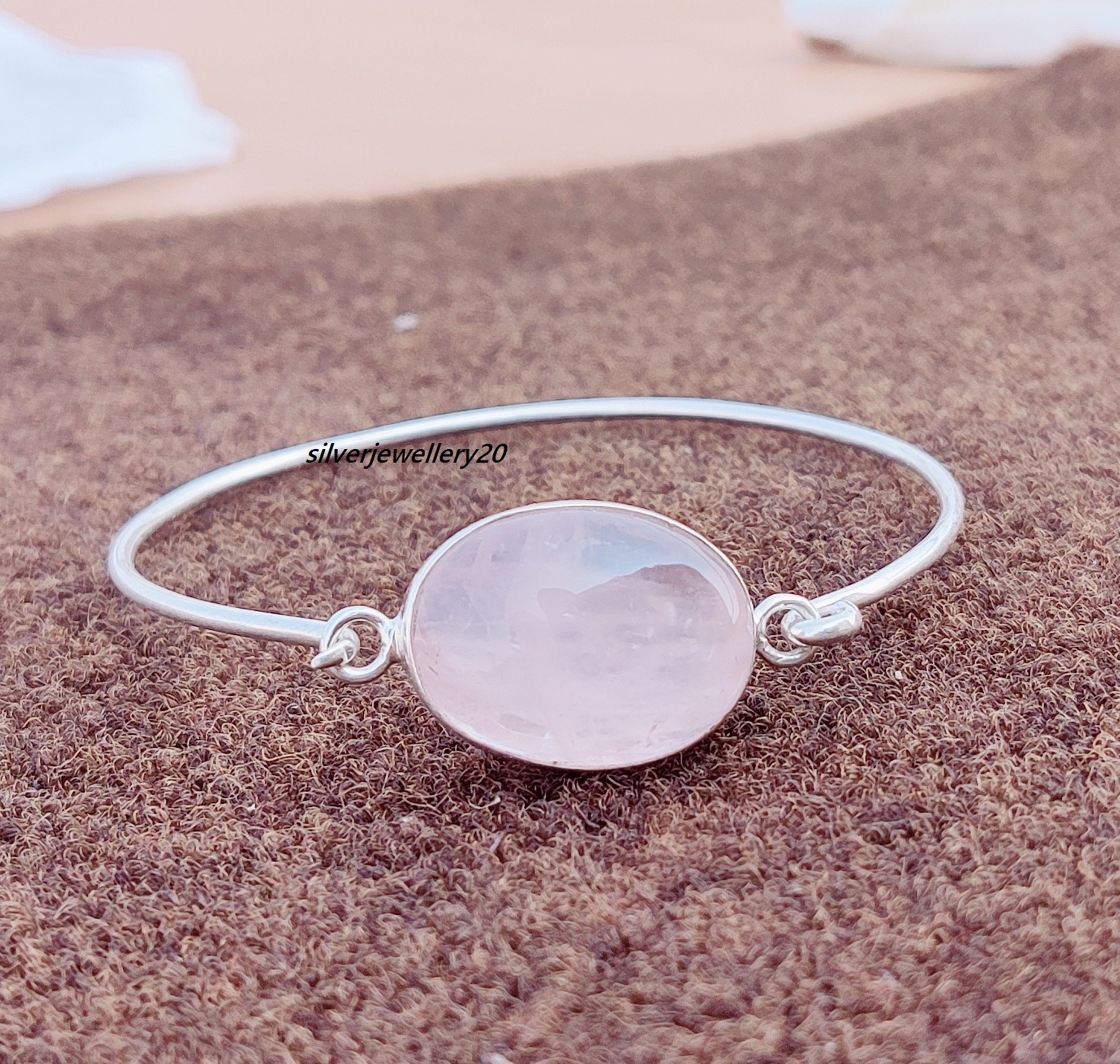 Rose Quartz Bangle Women Bangle Light Pink Stone Simple - Etsy