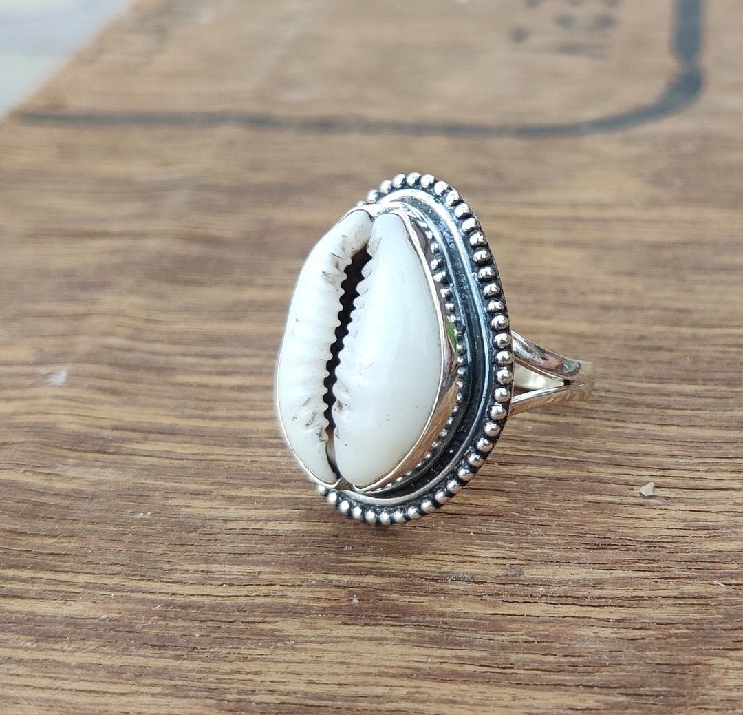 Cowrie Ring, Sterling Silver Shell Ring, Natural Shell Ring, Cowry ...