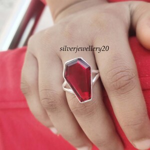 Garnet Coffin Ring, Natural Garnet Ring, Coffin Solid 925 Sterling ...
