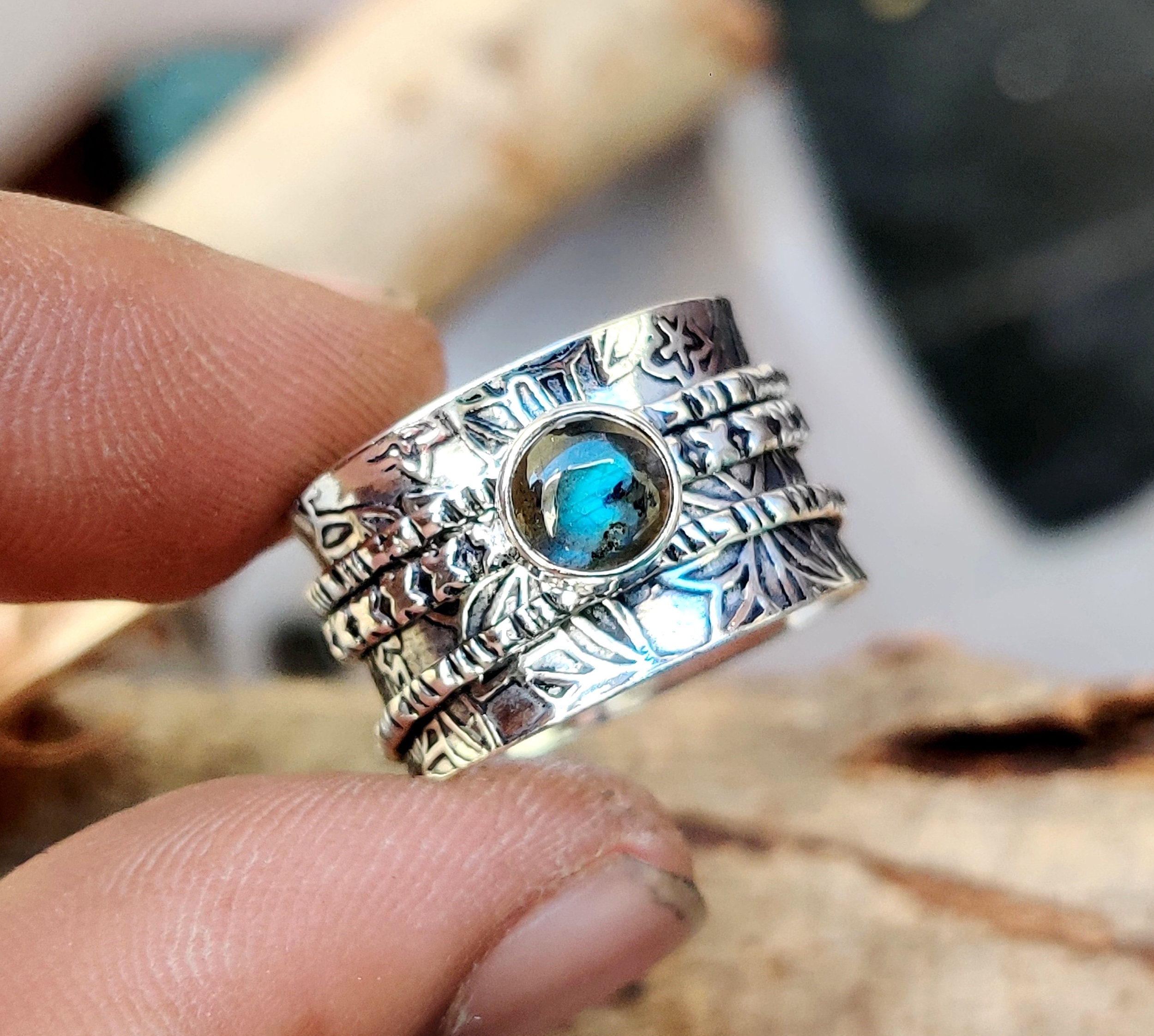 Labradorit Ring Spinner Ring 925 Sterling Silber Meditation Ring Textur Ring Frauen Ring naturlicher Labradorit Geschenk fur sie Etsy