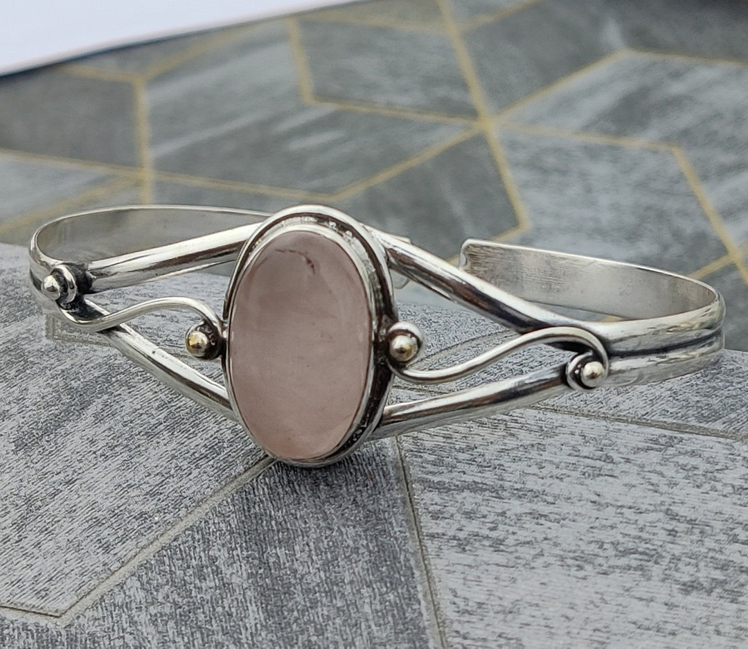 Rose Quartz Bangle, Handmade Bangle, 925 Silver Bangle, Rose Quartz ...