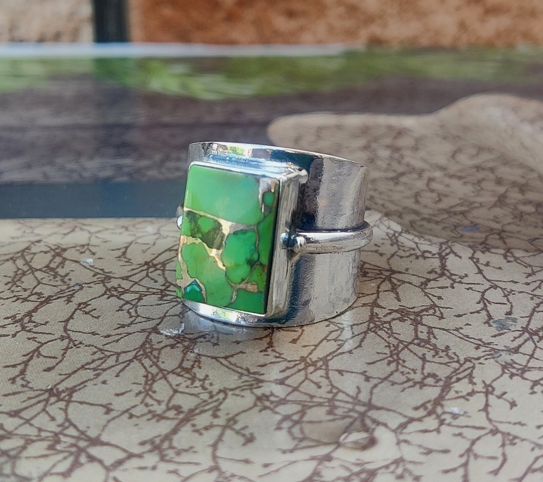 Green Copper Turquoise Ring , 925 Sterling Silver Ring , Gemstone Ring ...