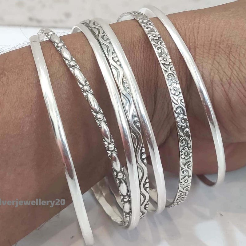 Silver Bangle With Bead - Etsy UK