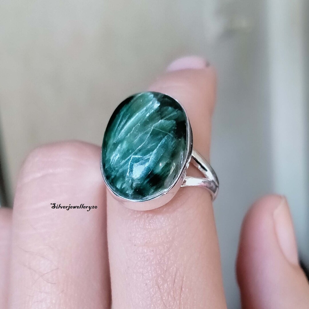 Handmade Sterling Silver Seraphinite Gemstone Ring - Etsy