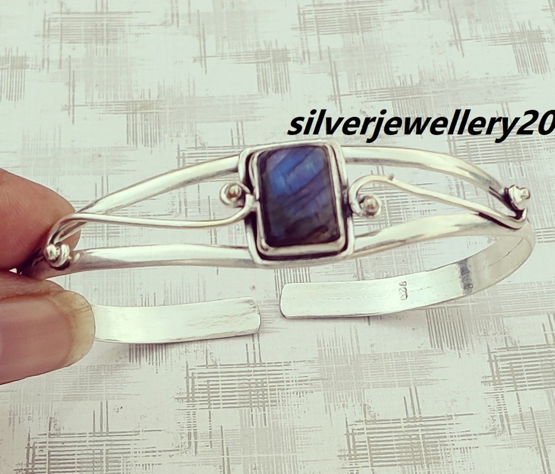 Labradorite Bangle, 925 Sterling Silver Bangle, Gemstone Bangle, Open ...