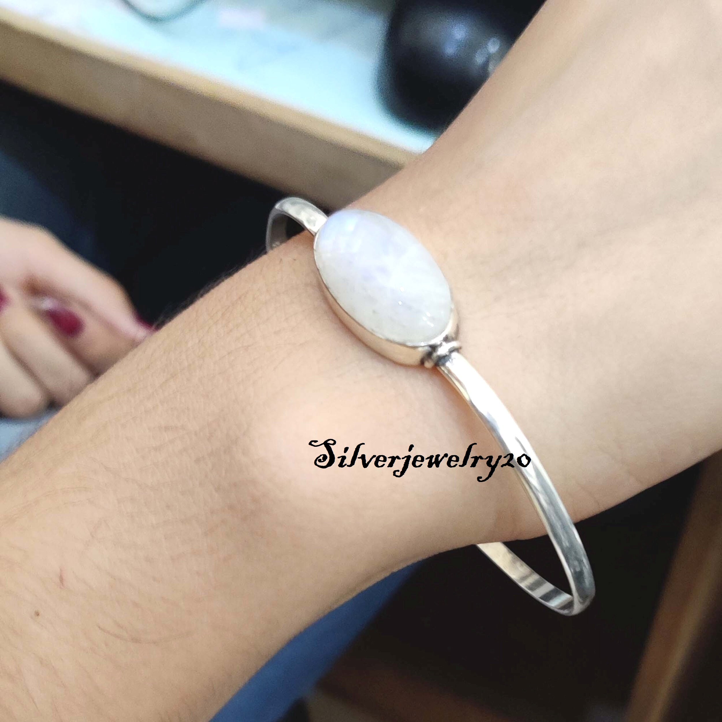 Moonstone Bangle 925 Sterling Silver Bangle Gemstone Bangle | Etsy