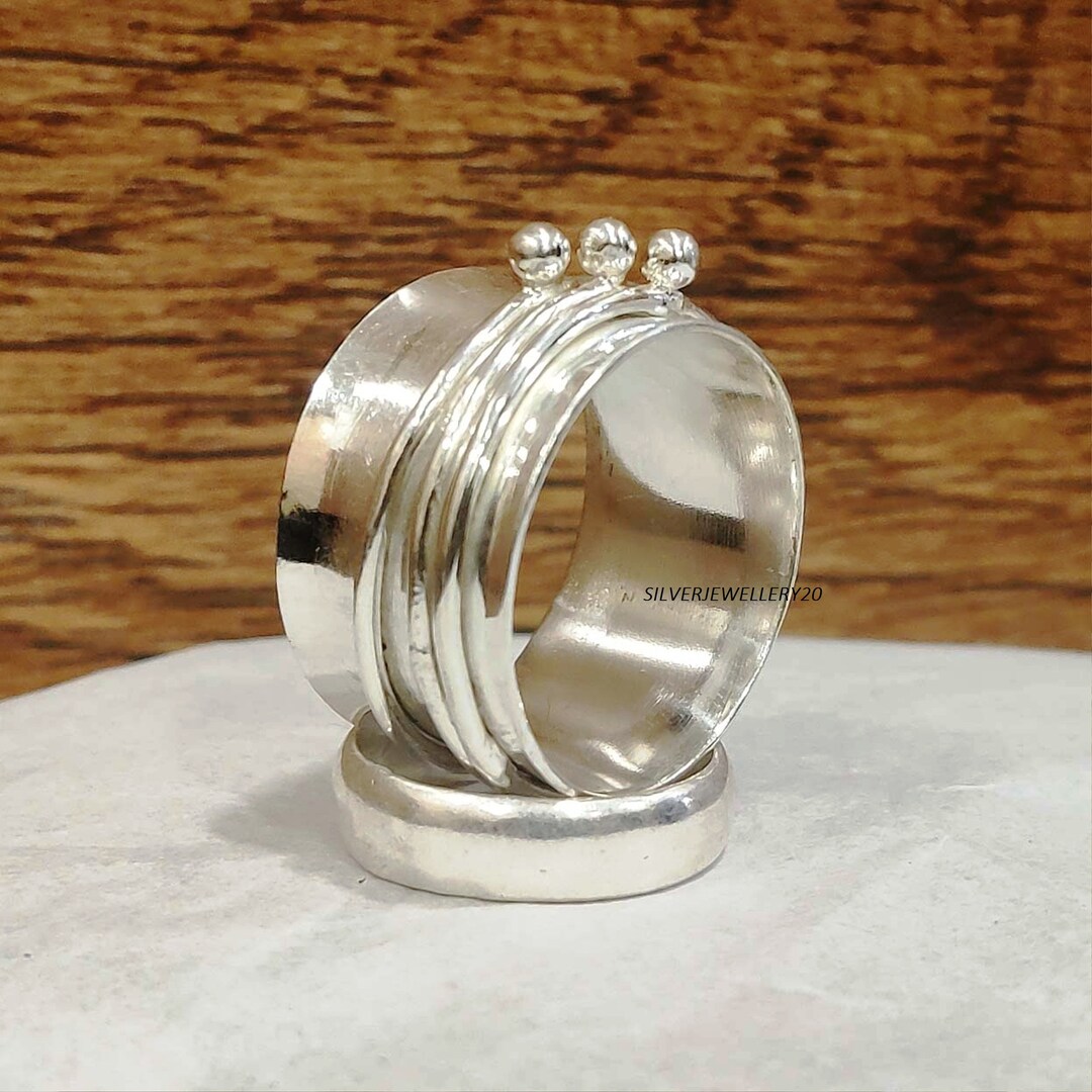 Hammered 925 Sterling Silver Designer Spinner Ring for Women, Handmade ...