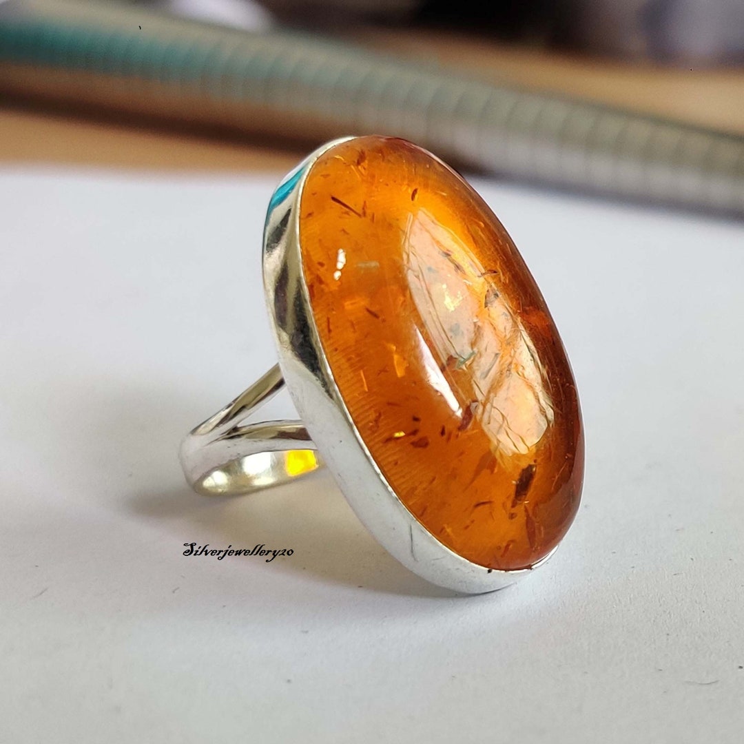 Amber Ring , 925 Sterling Silver Ring , Gemstone Ring , Designer Ring ...