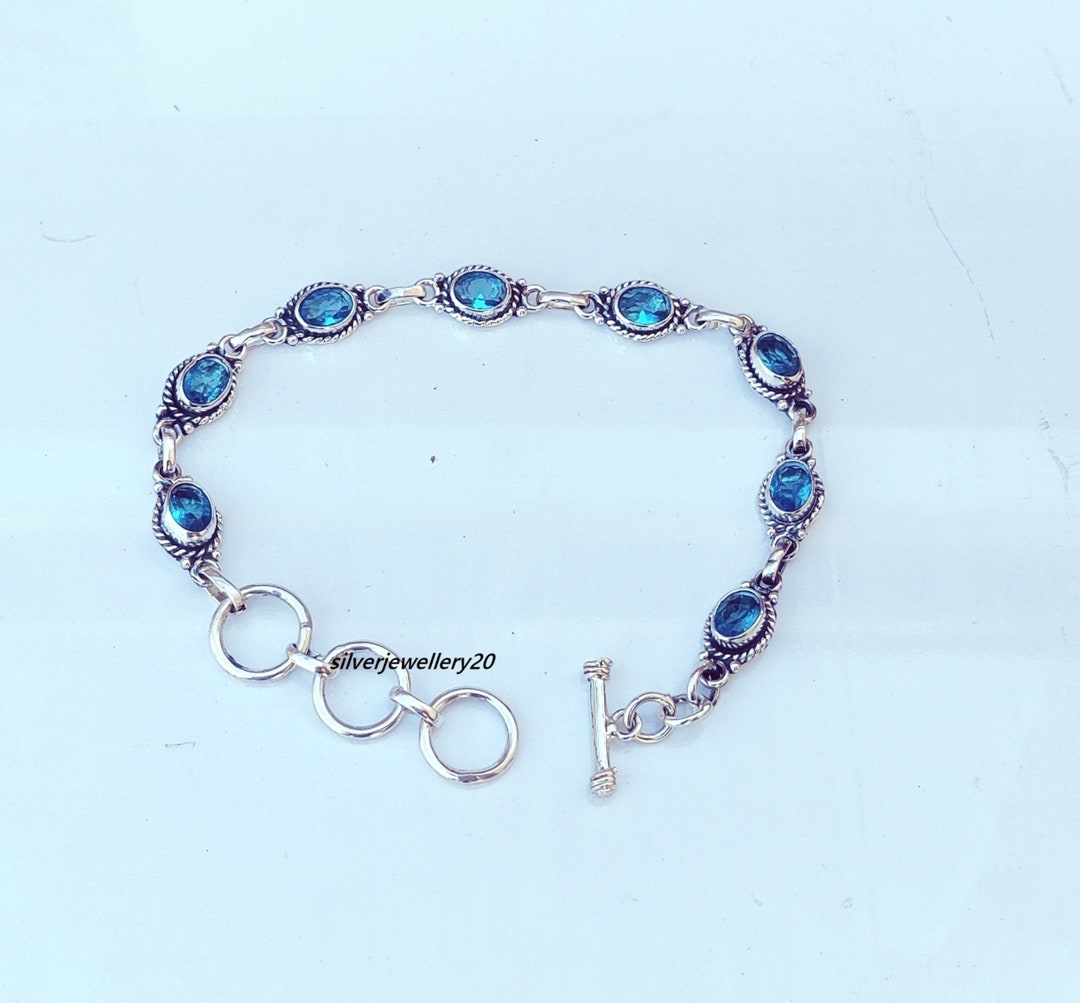 Sterling Silver Sky Blue Topaz Bracelet | Oval Cut Tennis Bracelet - Etsy