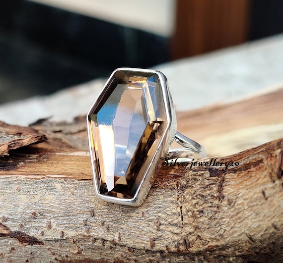 Smoky Quartz Coffin Ring 925 Sterling Silver Ring Handmade Ring Gemstone Ring Silver Jewelry Meditation Ring Beatiful Ring Etsy
