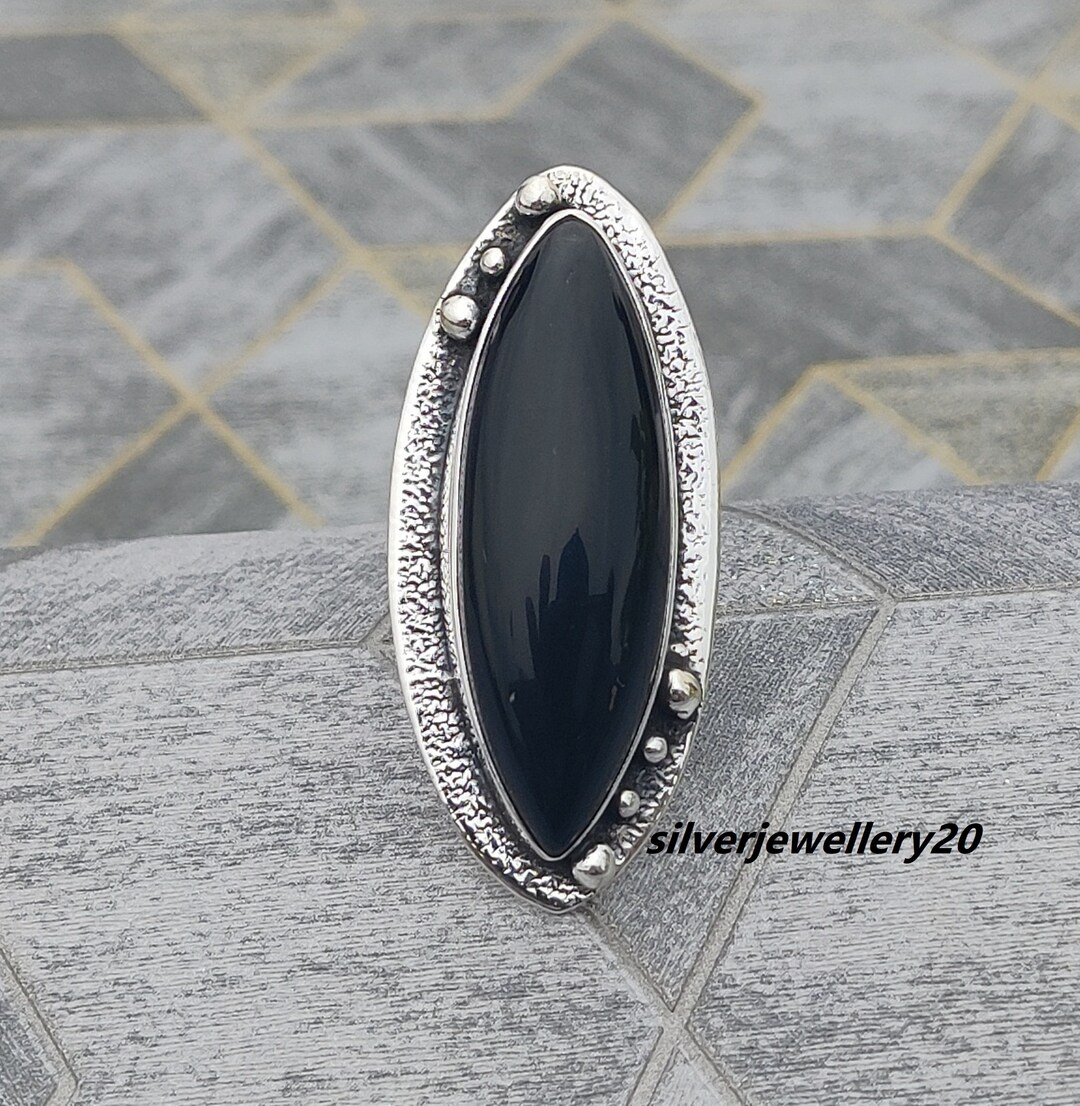 Genuine Black Onyx Ring, 925 Sterling Silver Handmade Ring, Huge ...