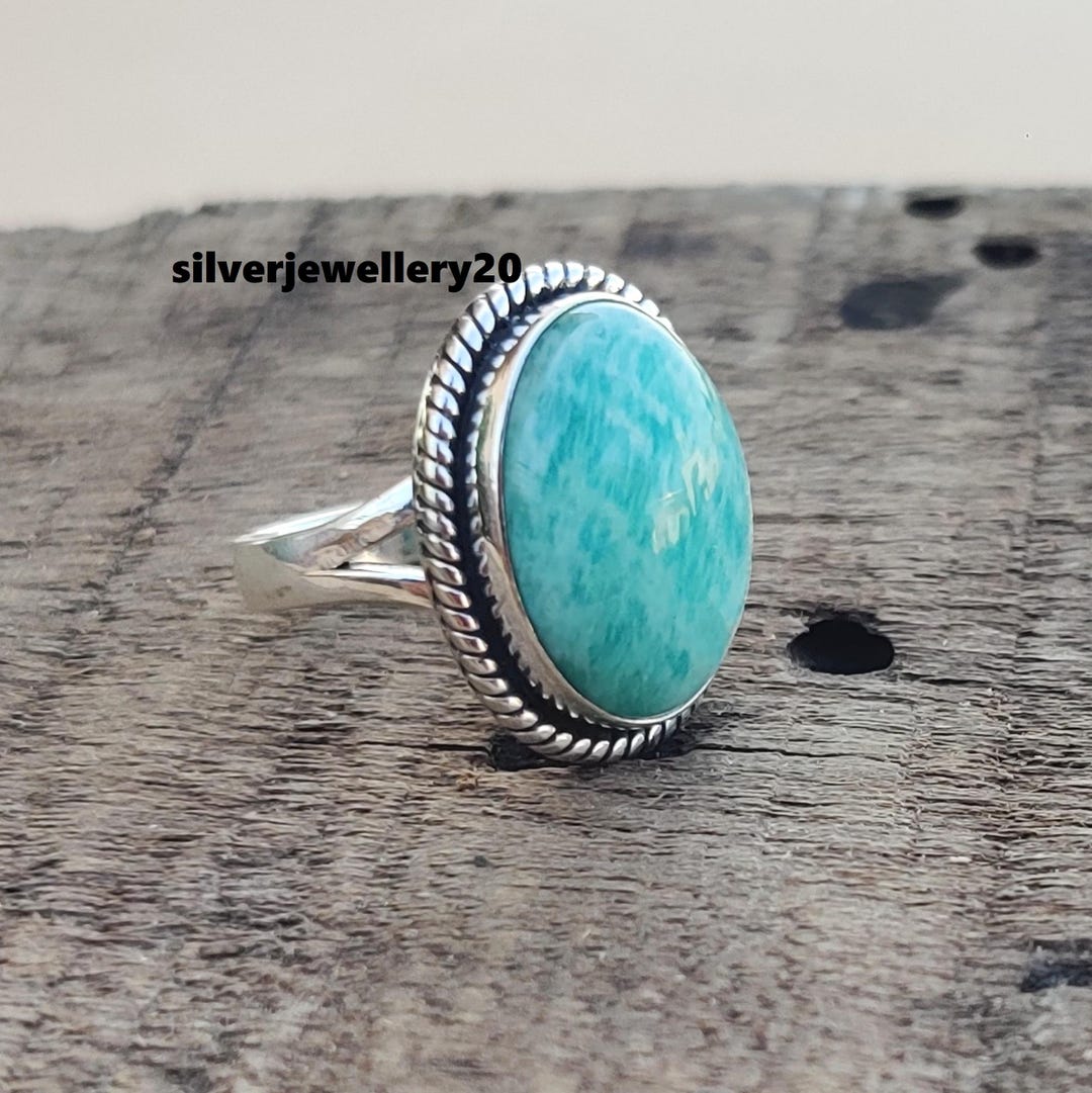 Amazonite Gemstone Ring , 925 Sterling Silver, Anniversary Gift ...