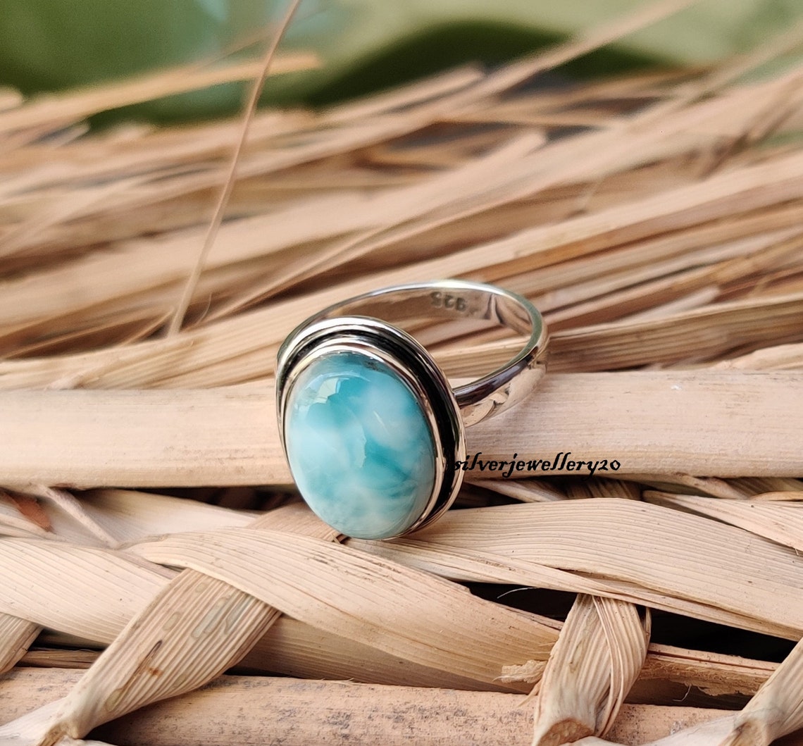 Natural Larimar Ring 925 Sterling Silver Gemstone Ring | Etsy