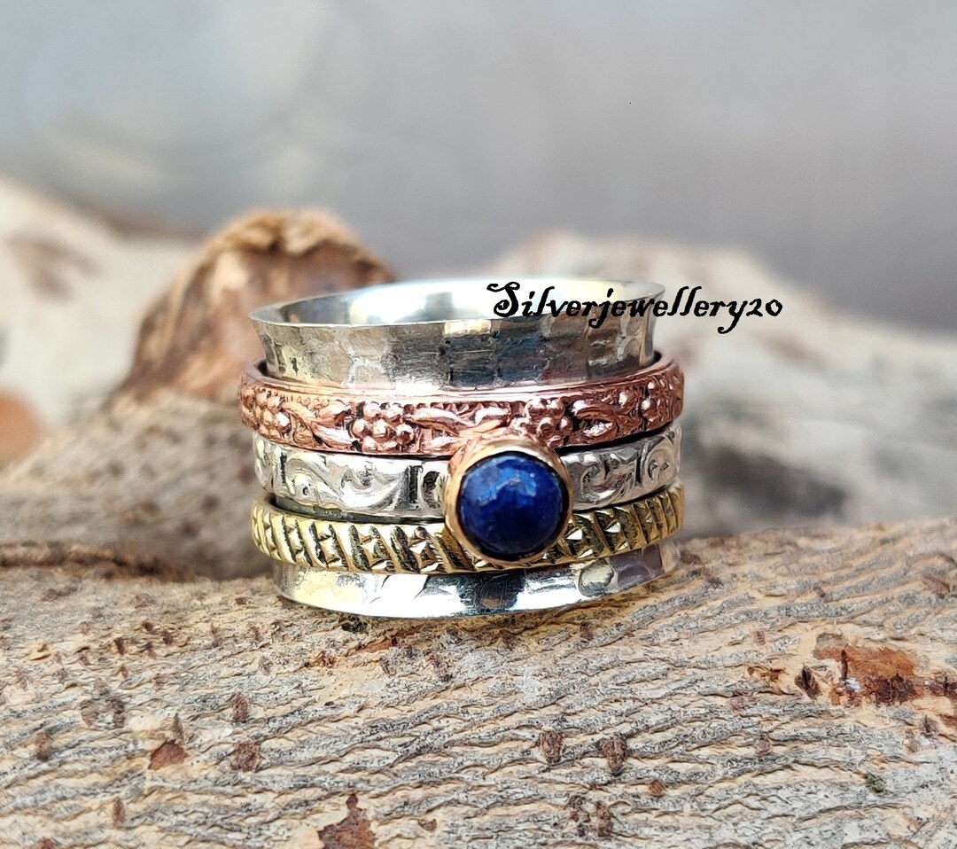 Lapis Lazuli Spinner Ring, Sterling Silver, Copper & Brass, Handmade - Etsy