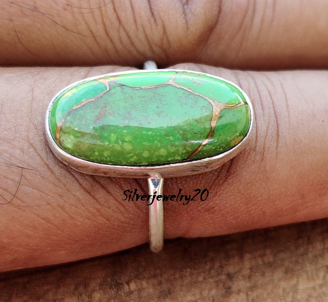 Green Copper Turquoise Ring , 925 Sterling Silver Ring , Gemstone Ring ...