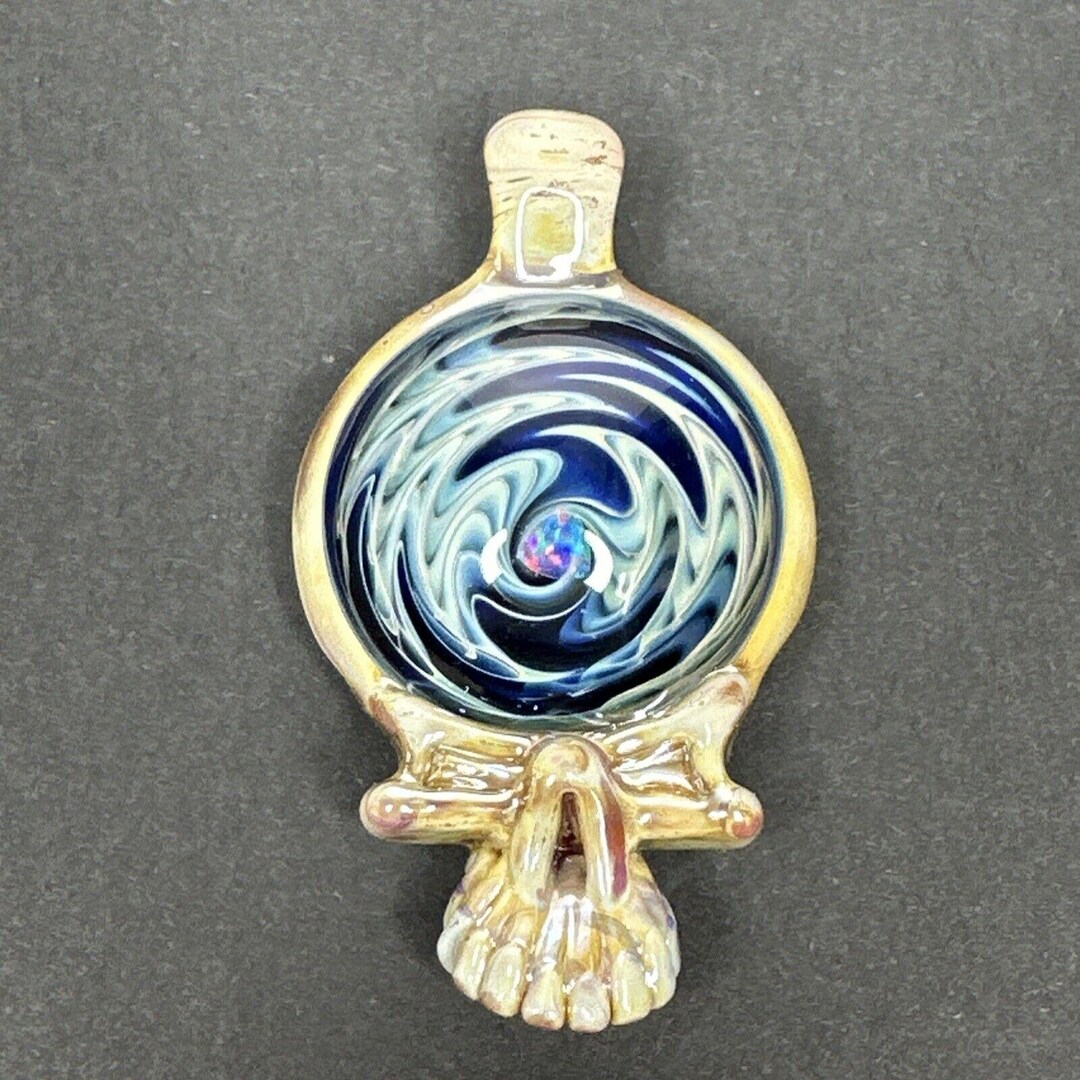 Handmade Art Glass Steal Your Face Skull Pendant Heady Fumed Wigwag W ...