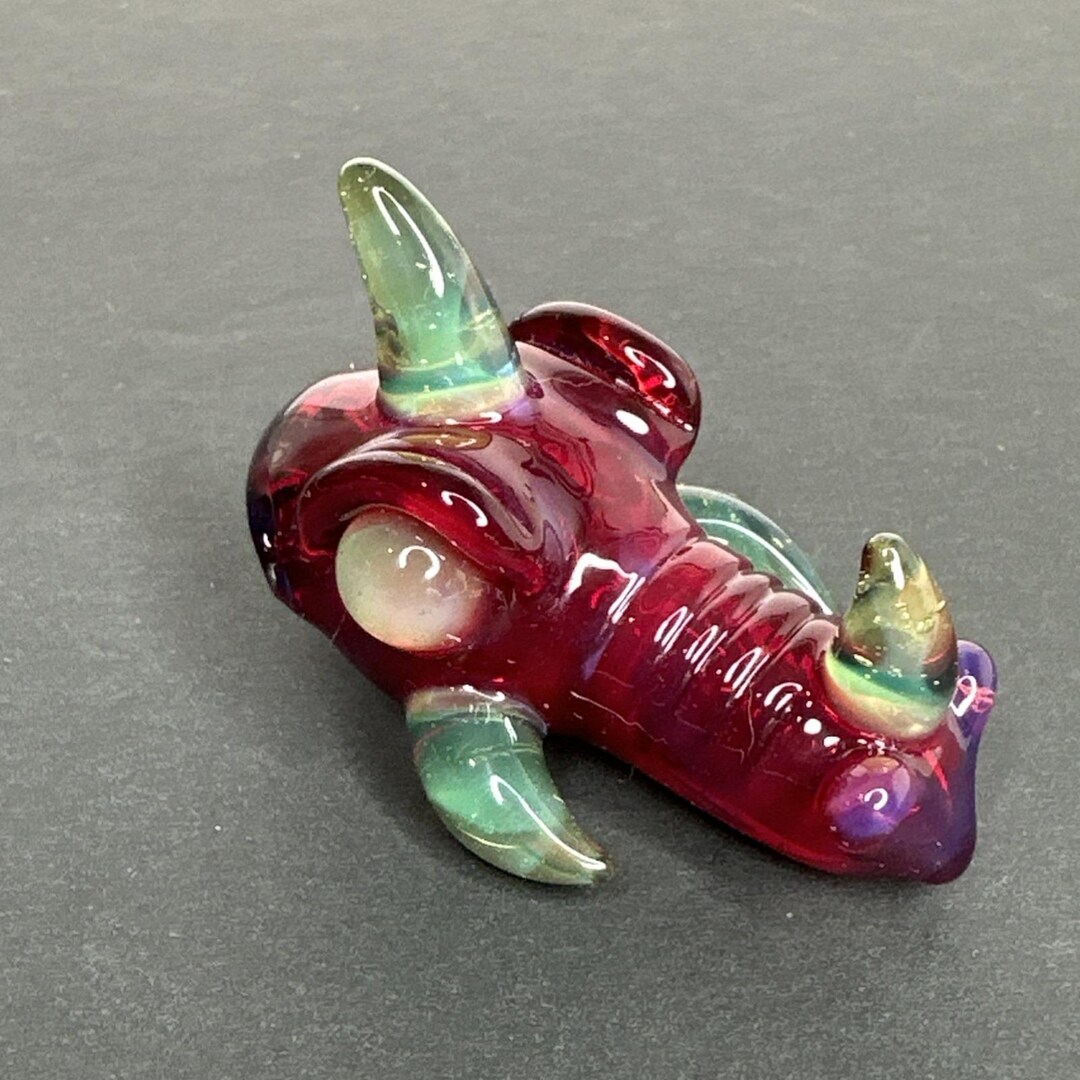 Handblown Art Glass Dragon Head Pendant Red Green Borosilicate Hollow ...