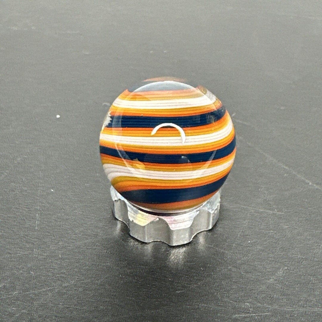 Contemporary Handmade Art Glass Marble .71 Swirl MIB Dark Blue Orange ...