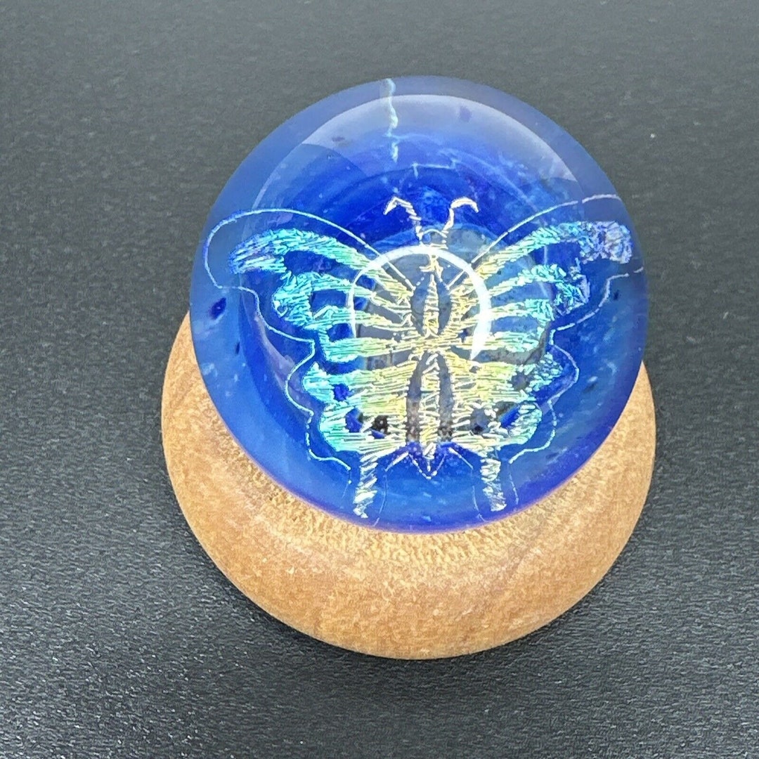 Contemporary Art Glass Handmade Marble 1.12 Sparkly Butterfly Dichroic ...