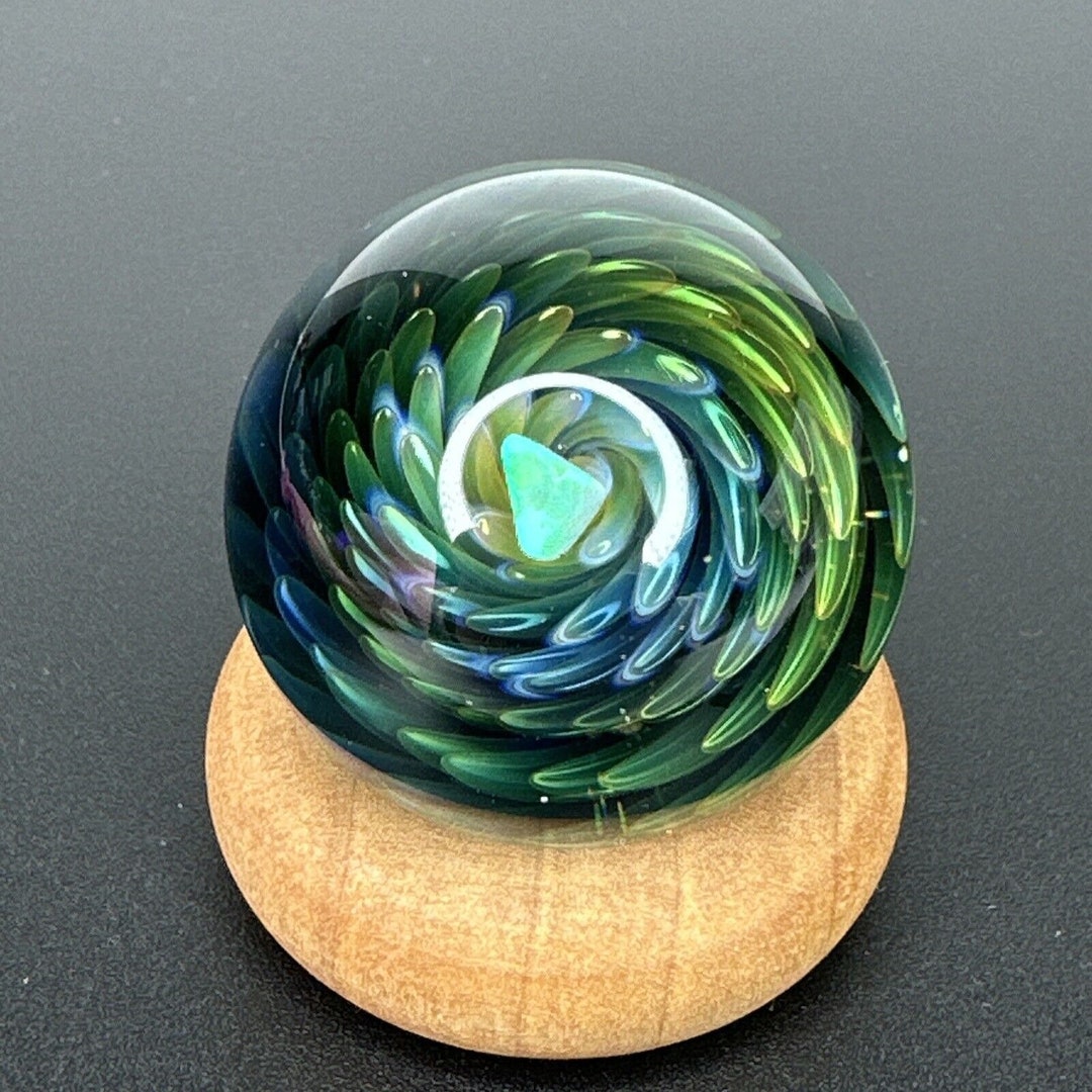 Contemporary Handmade Art Glass Marble 1.26 Fumed Implosion W/ Opal ...