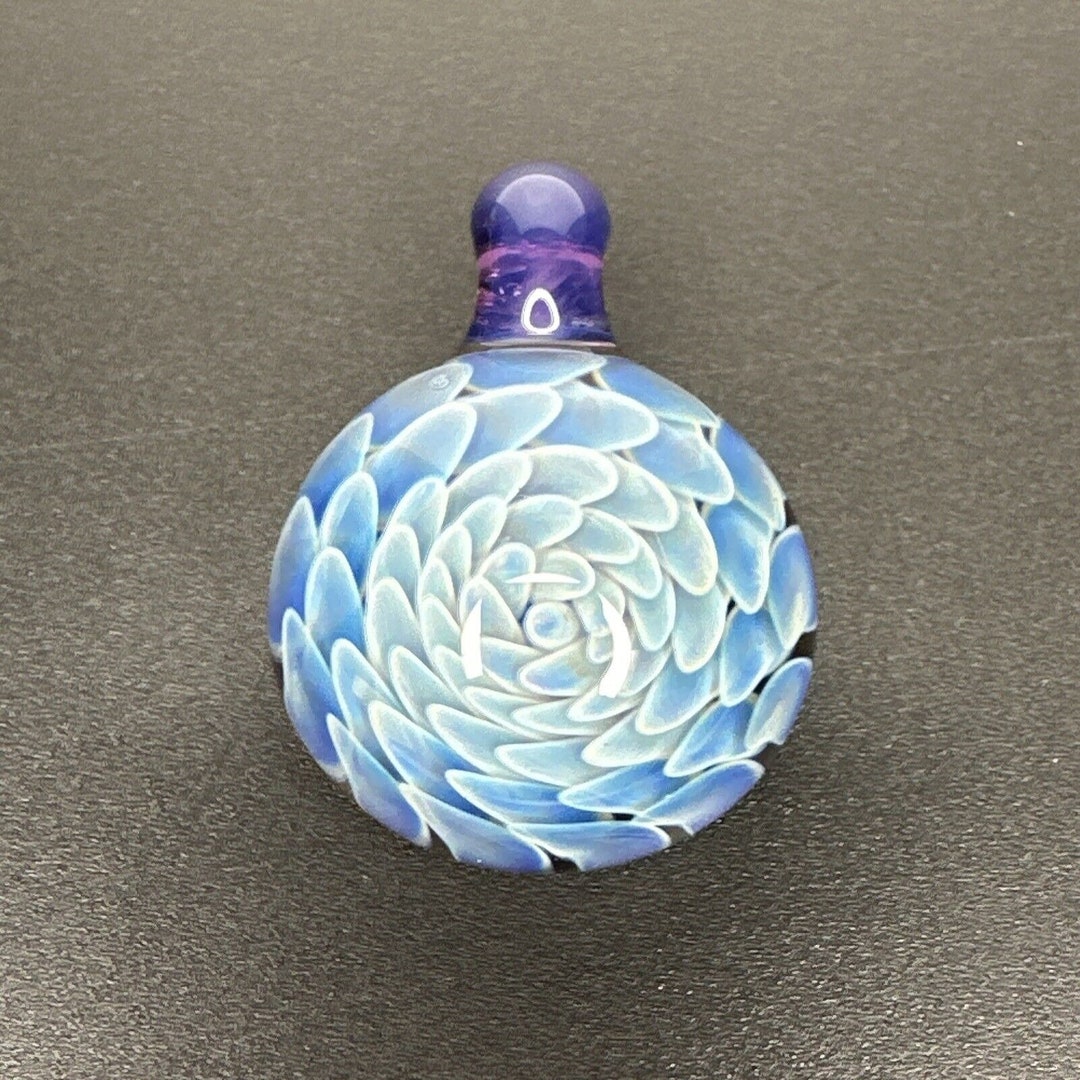 Handblown Art Glass Pendant Blue Implosion Handmade Borosilicate Focal ...