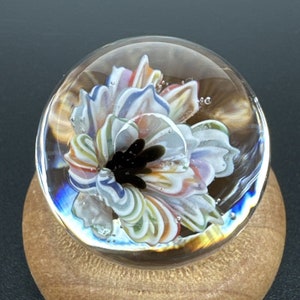 Contemporary Art Glass Marble 1.06 Handmade Colorful Flower Implosion ...