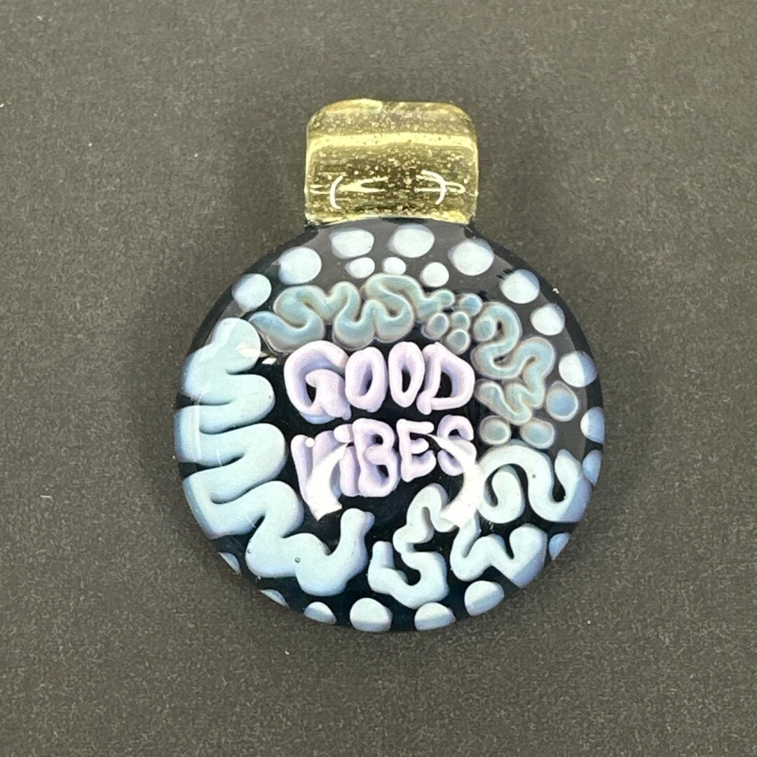 Handblown Art Glass Pendant Good Vibes Colorful Implosion Borosilicate ...