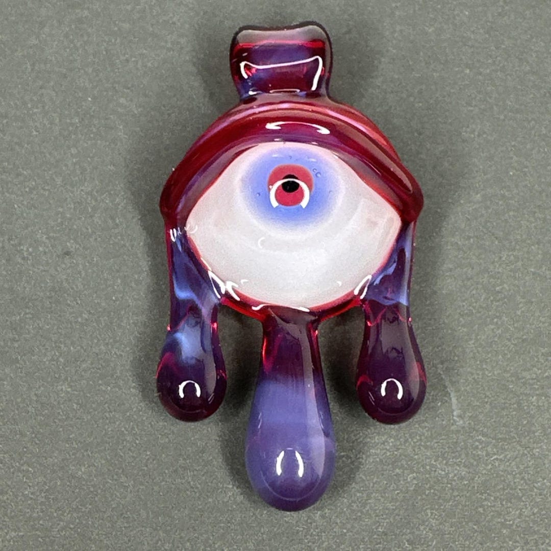 Handblown Art Glass Drippy Eyeball Pendant Heady Red Blue Hues Handmade ...