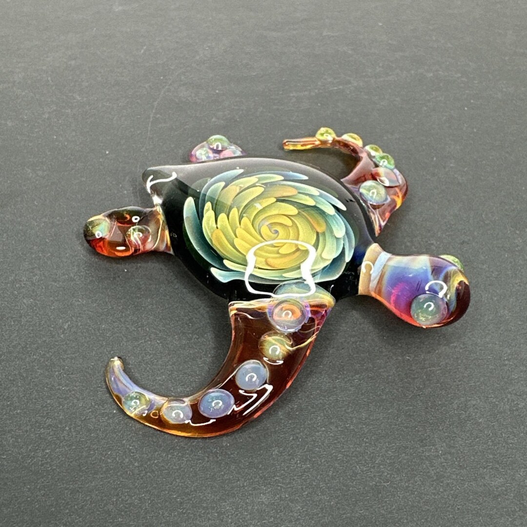 Handblown Art Glass UV Reactive Sea Turtle Figurine Paperweight Fumed Boro Gift - Etsy