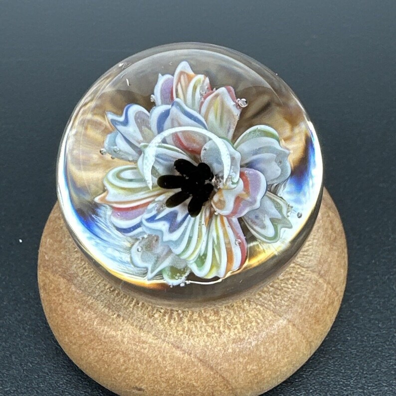 Contemporary Art Glass Marble 1.06 Handmade Colorful Flower Implosion ...