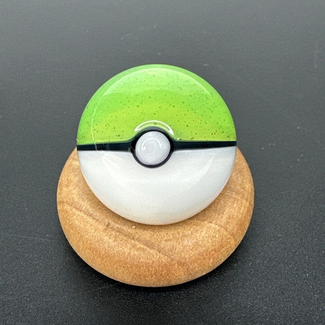 Contemporary Art Glass Handmade Marble Slime Green Pokeball MIB Boro 1. ...