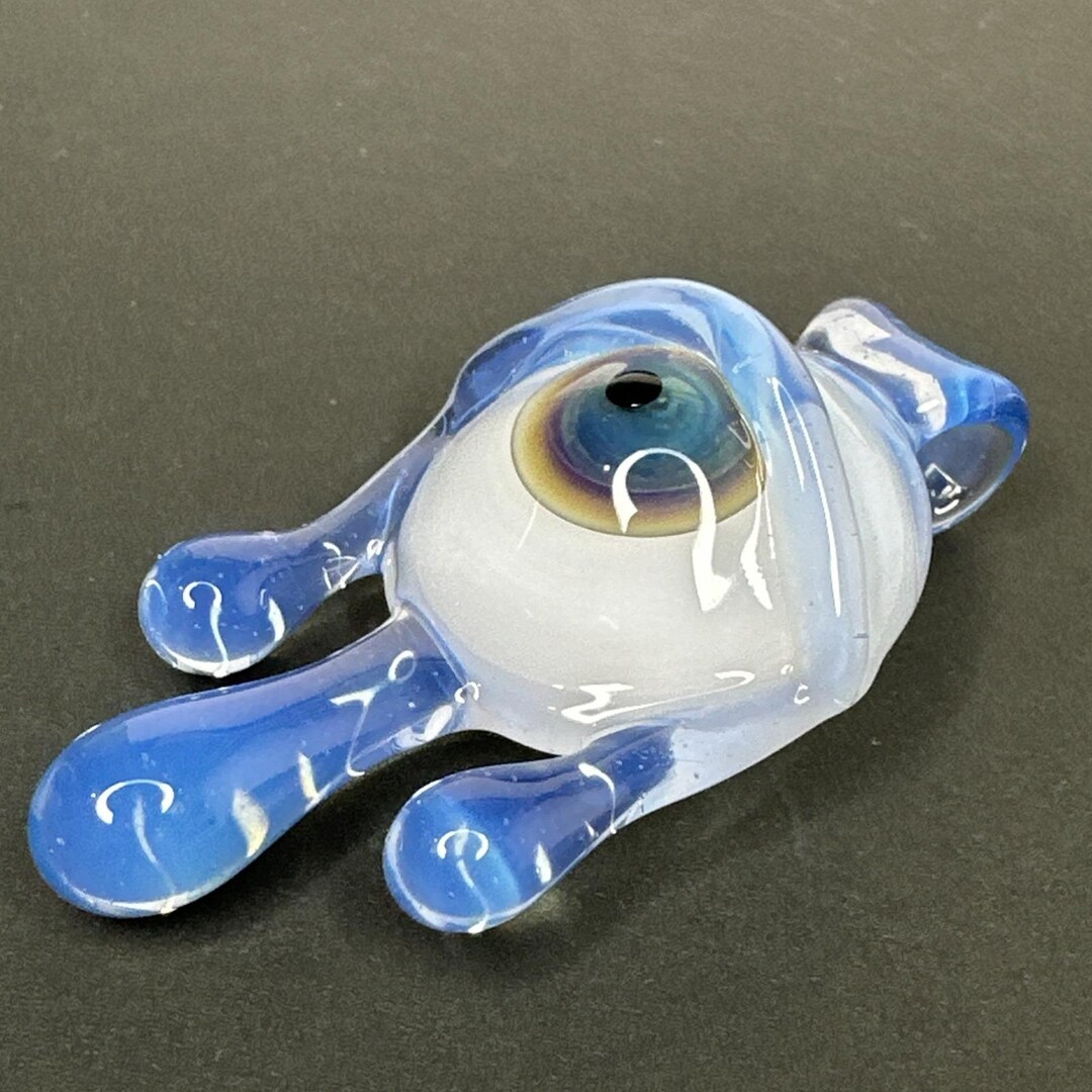 Handblown Art Glass Drippy Eyeball Pendant Heady Blue Borosilicate ...