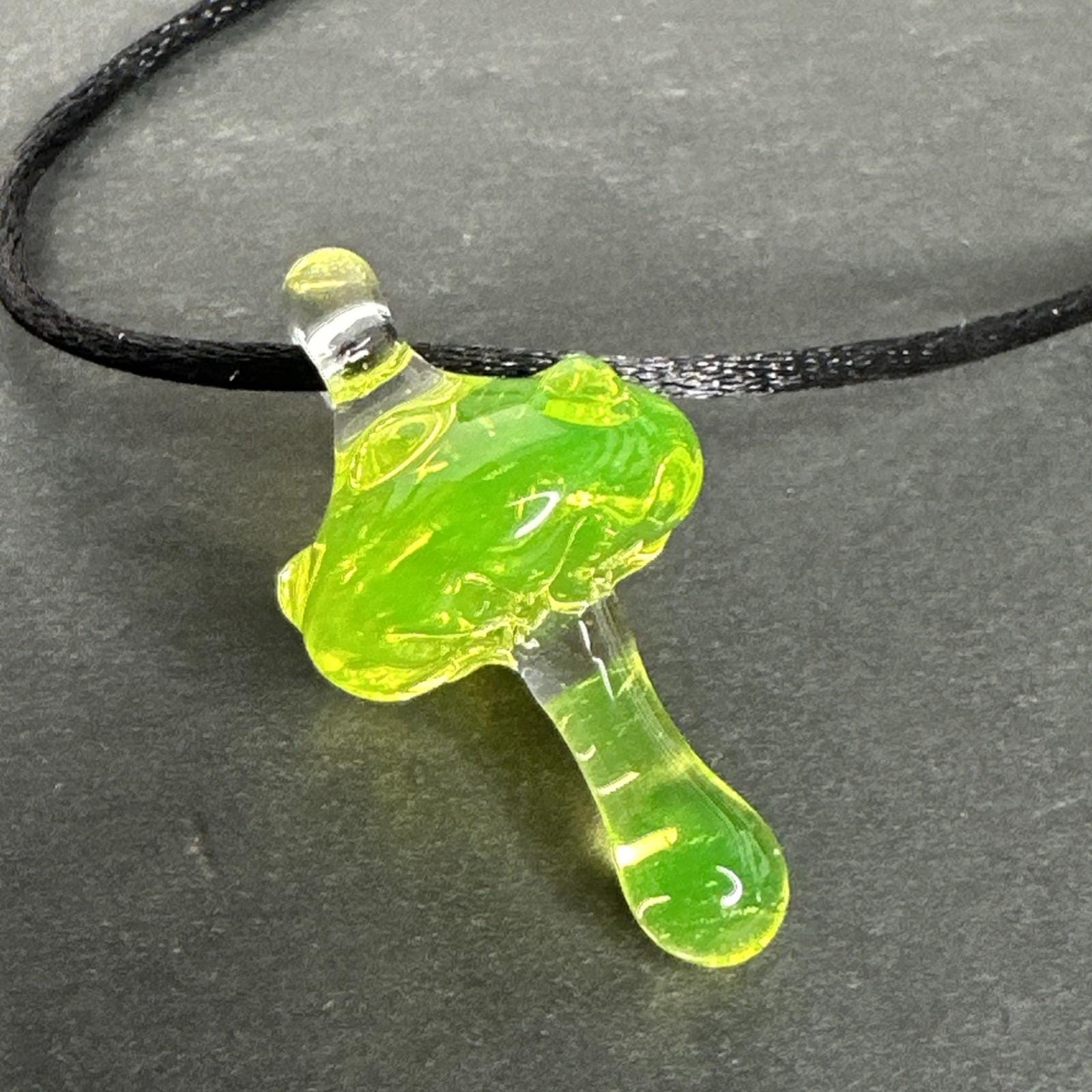 Handblown Art Glass UV Reactive Green Mushroom Pendant Glowing ...