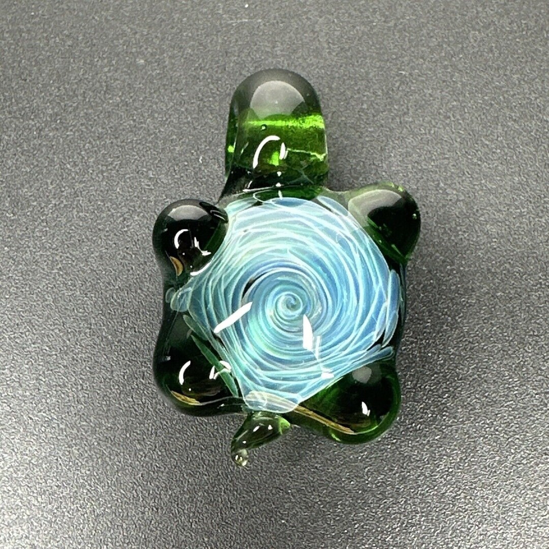Handmade Art Glass Sea Turtle Pendant Blue Vortex Handblown Boro Focal ...