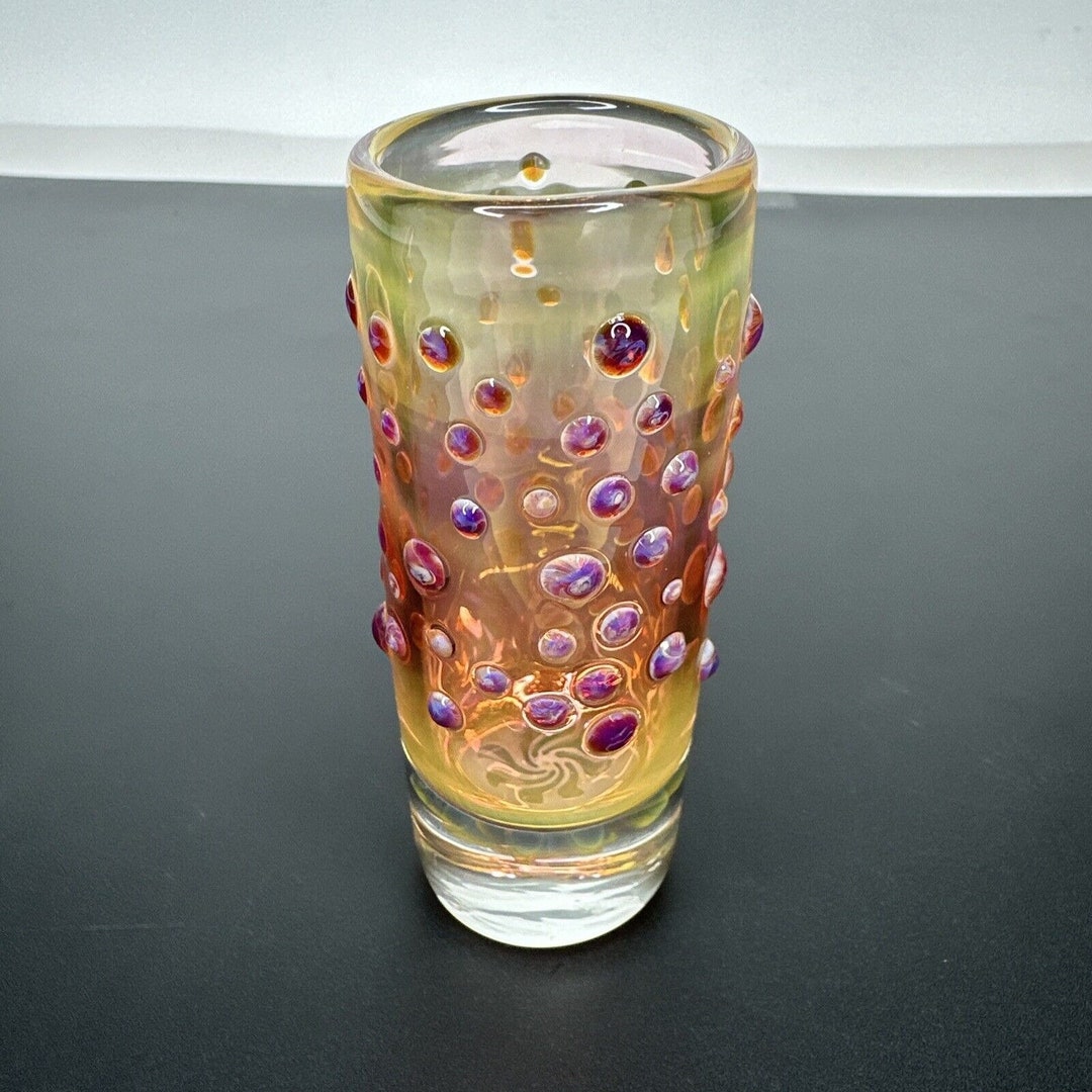Handblown Borosilicate Art Glass Shot Glass Hobnail Design W/ Implosion ...