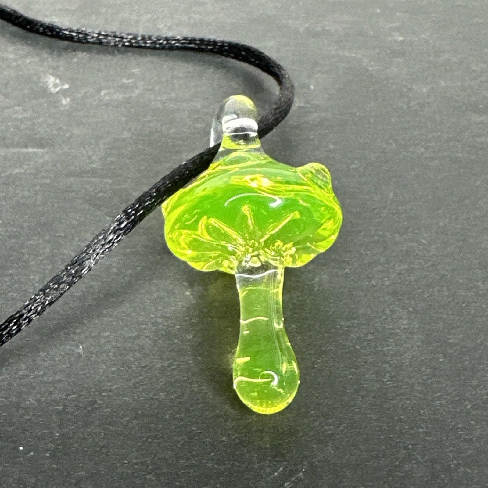 Handblown Art Glass UV Reactive Green Mushroom Pendant Glowing ...