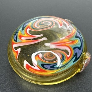 Handblown Art Glass Pendant Colorful Wigwag W/ Translucent Window ...