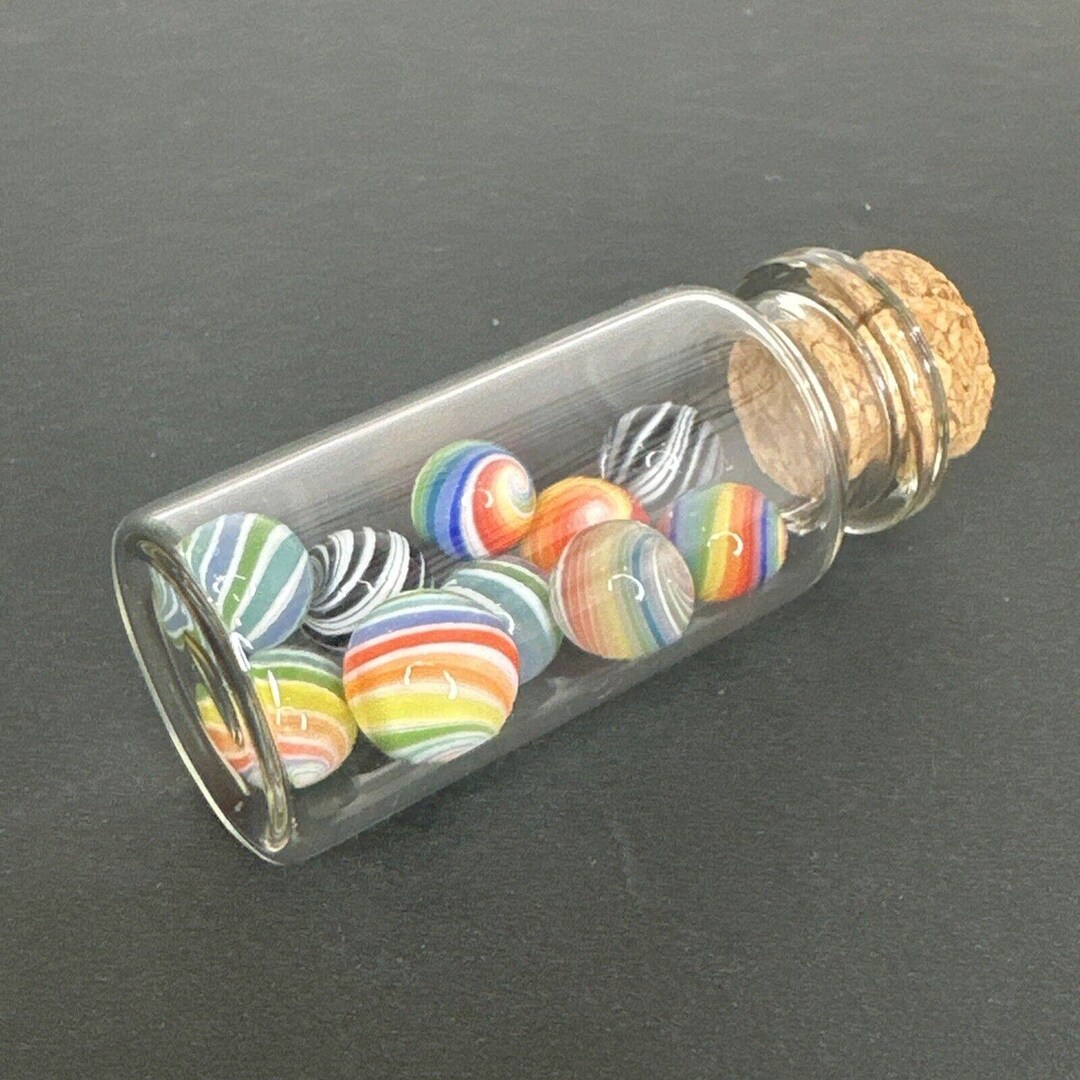 10x Contemporary Handmade Peewee Marbles + Jar Mini Borosilicate Pearls ...