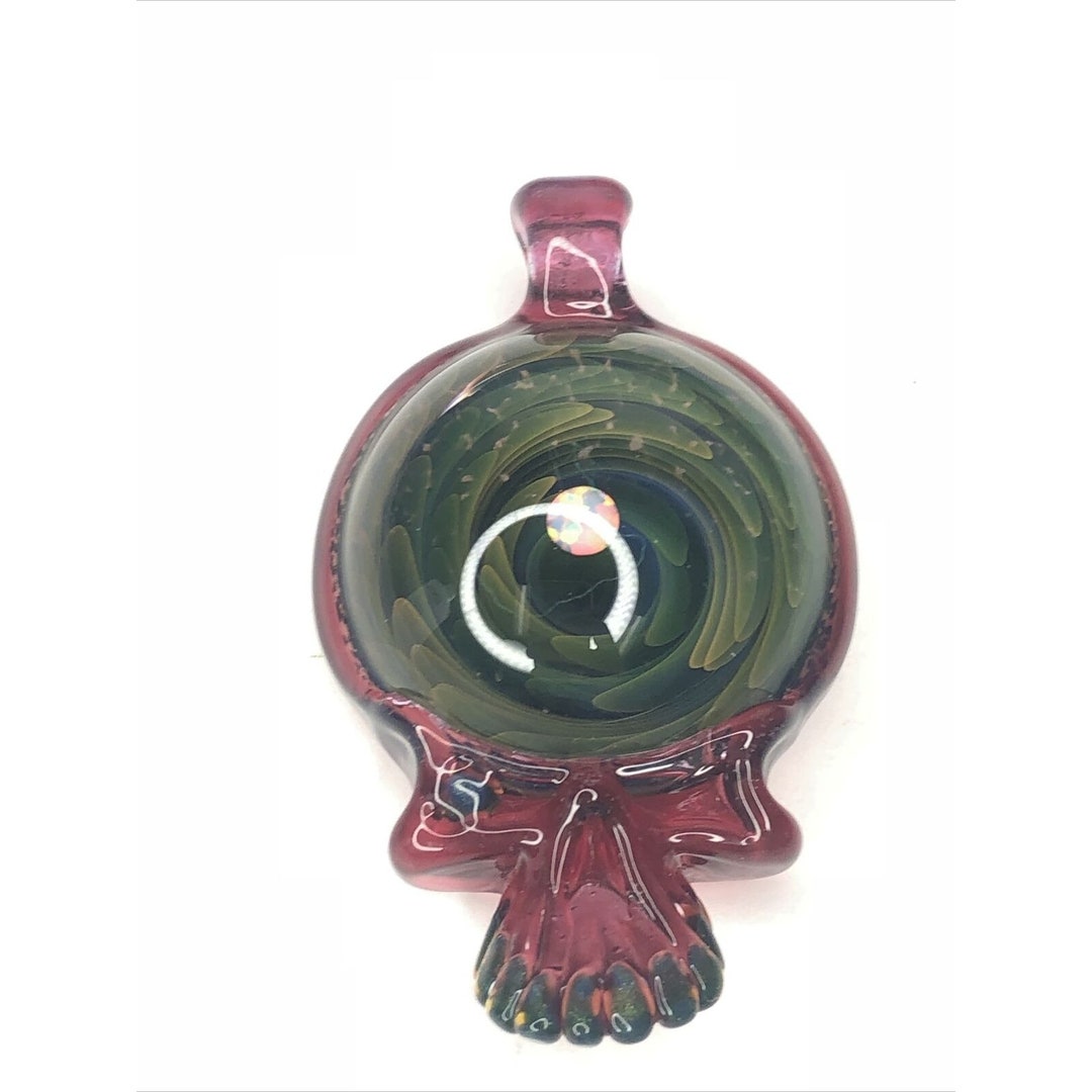 Handmade Glass Art Steal Your Face Skull Implosion Pendant W/ Opal Boro ...
