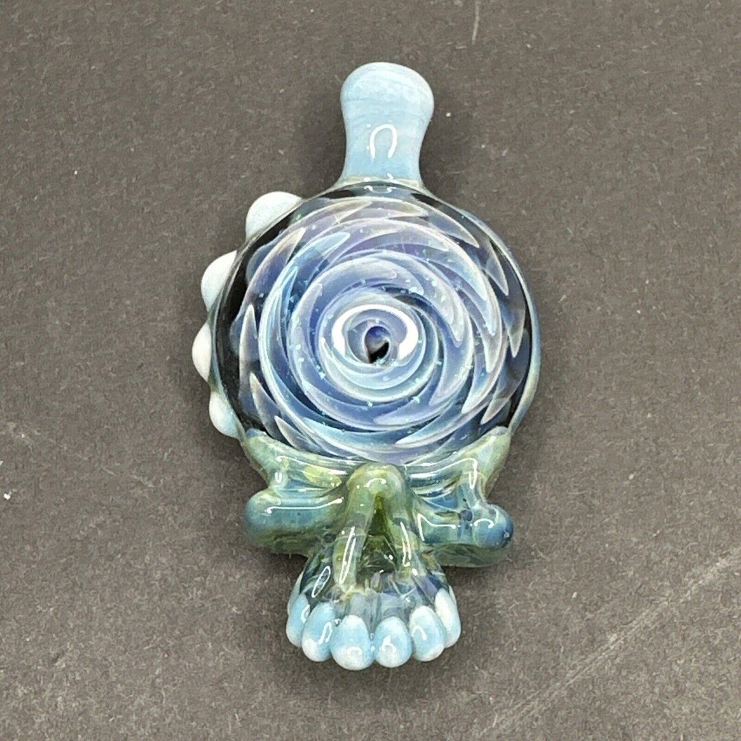 Handmade Art Glass Borosilicate Stealie Skull Pendant Blue/green ...