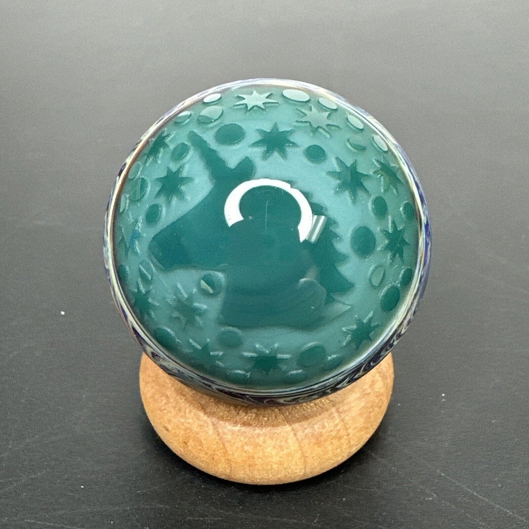 Handmade Contemporary Art Glass Marble 1.60" Sand Carved Unicorn Swirly ...