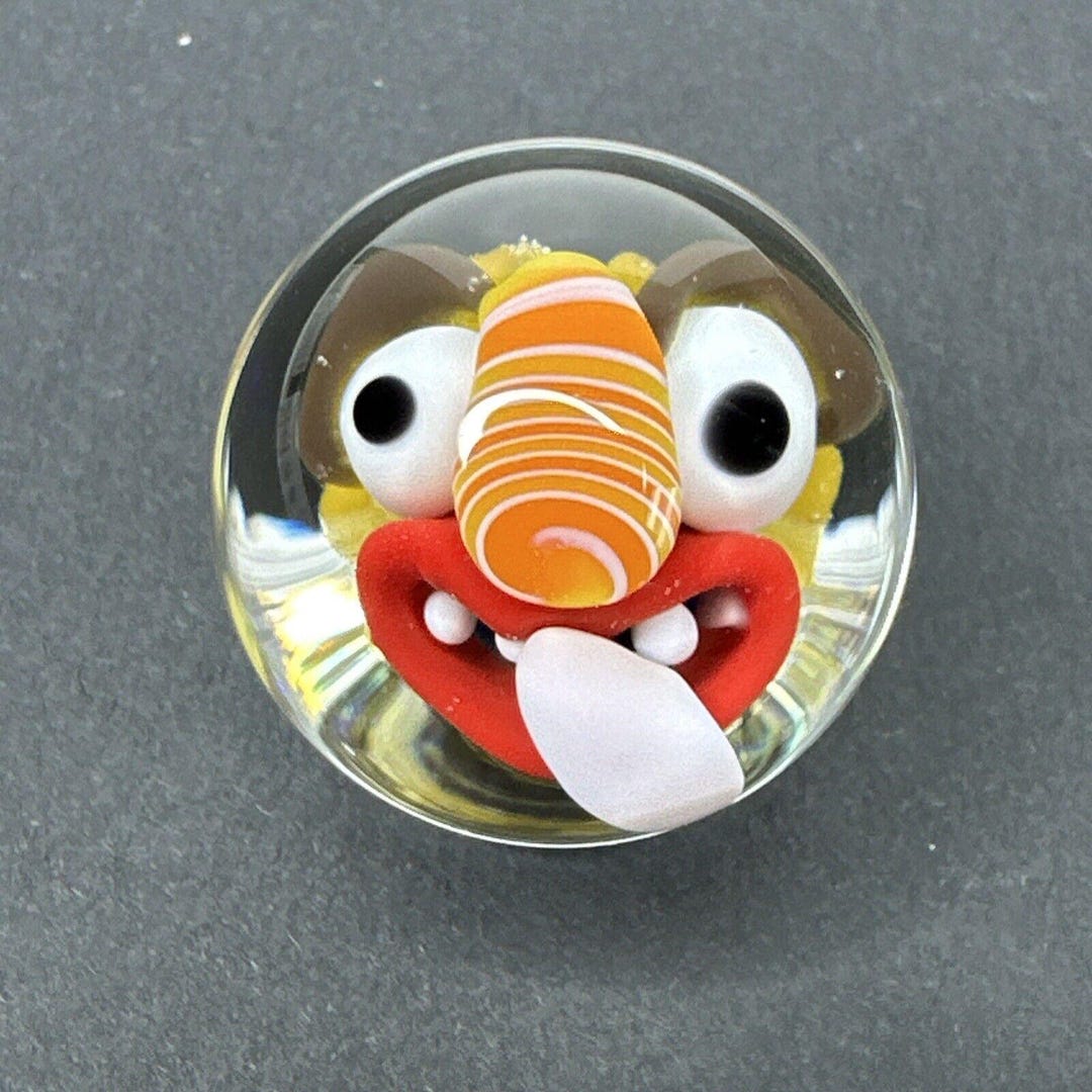 Handmade Contemporary Art Glass Marble 1.09 Colorful Monster Face ...
