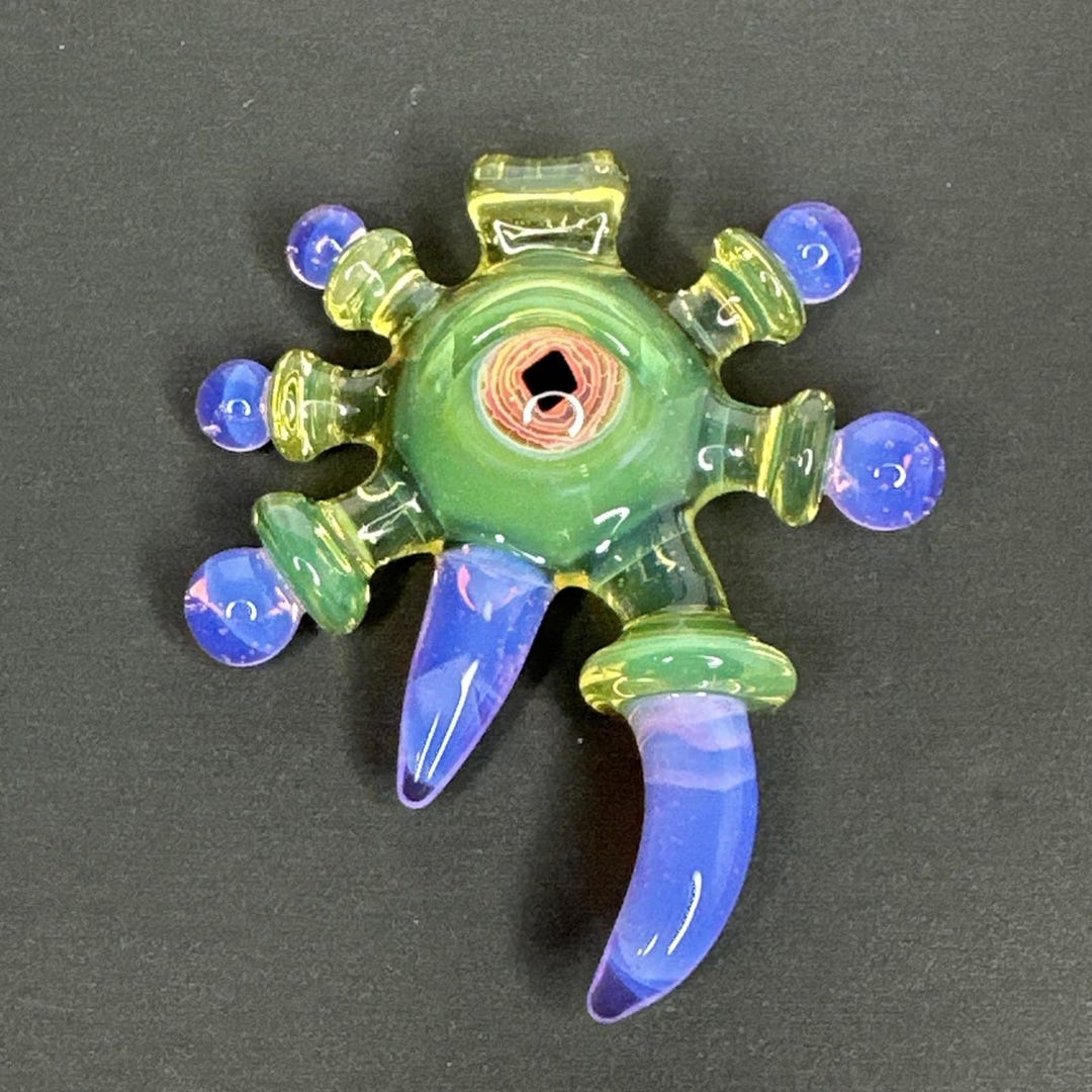 Handblown Art Glass Alien Space Key Pendant Heady Green Pink Slime ...