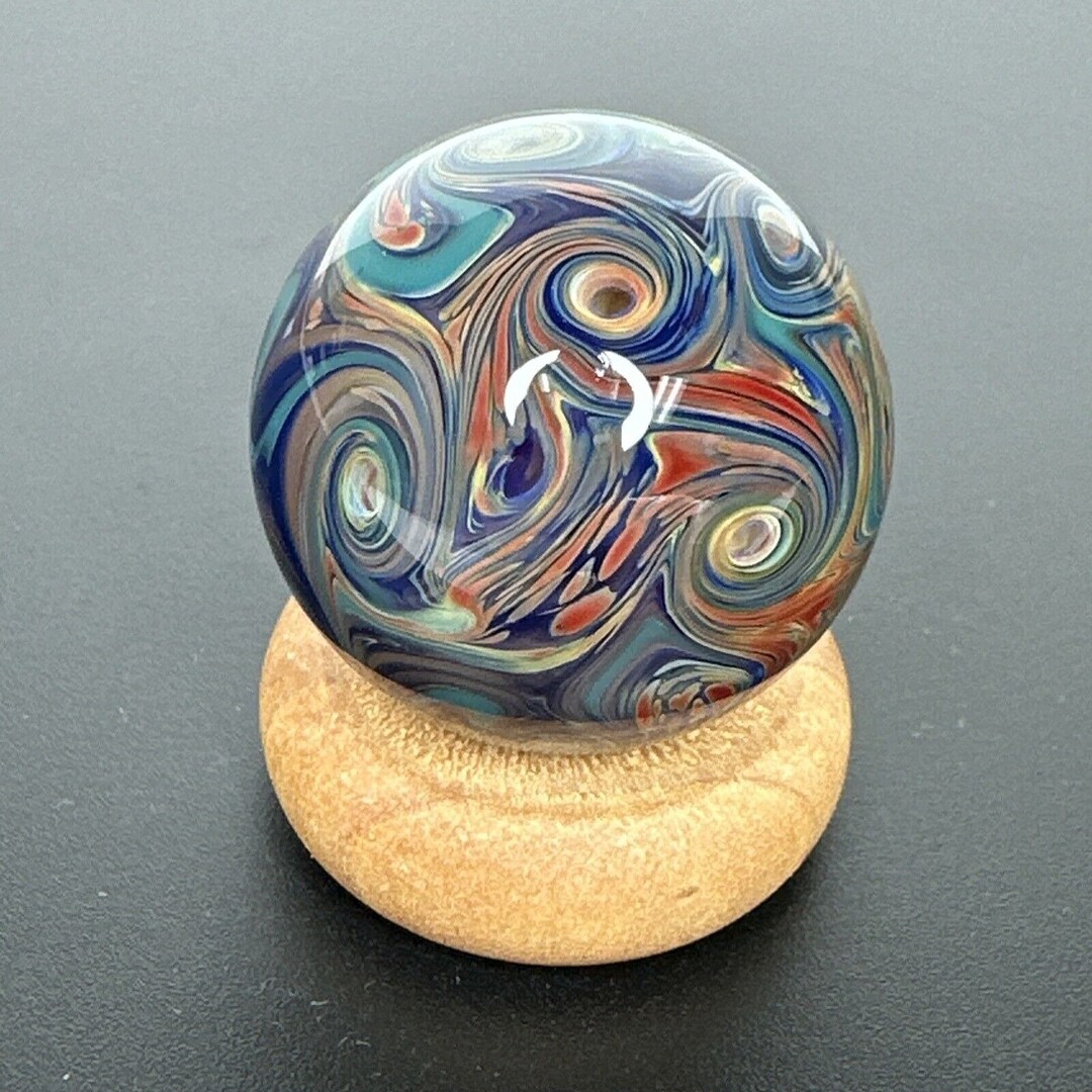 Contemporary Art Glass Marble 1.38 Abstract Swirls, Sparkles, Handmade ...