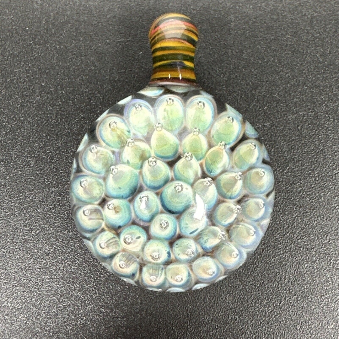 Handmade Boro Glass Art Pendant, Air Trap Implosion, Blue Green Shades ...