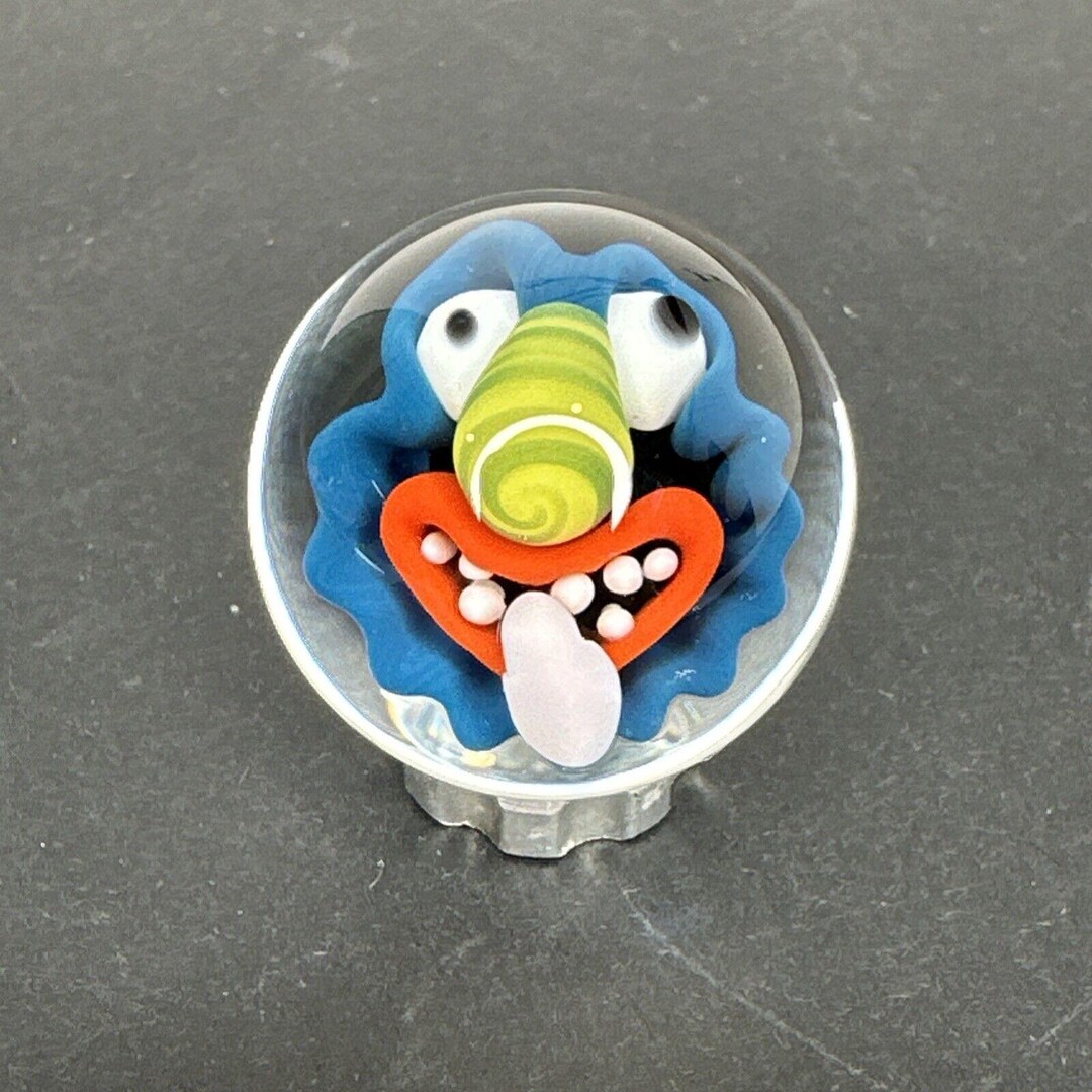 Handmade Contemporary Art Glass Marble 1.07" Monster Face Implosion ...