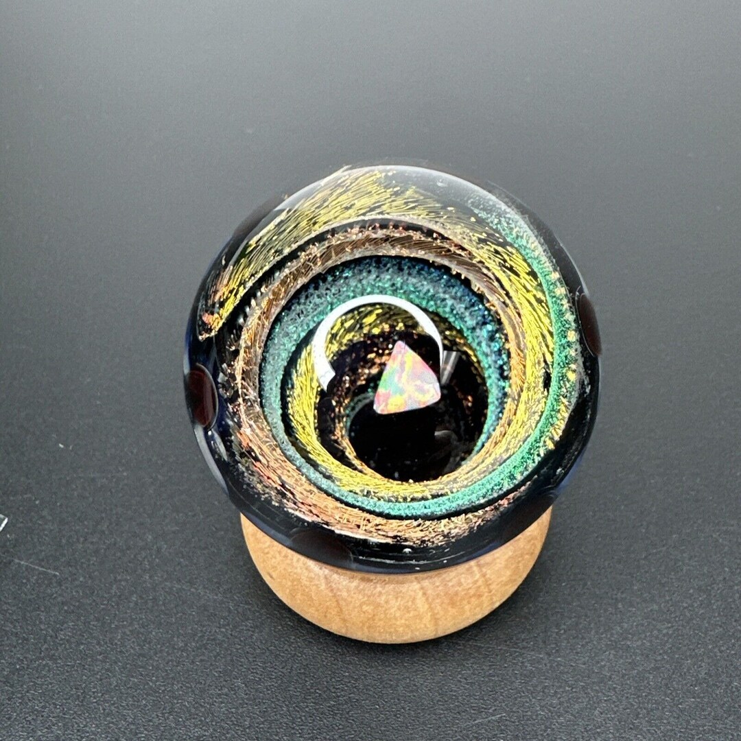 Handmade Contemporary Art Glass Dichroic Vortex Marble 1.60" W/ Opal Boro MIB, Borosilicate ...